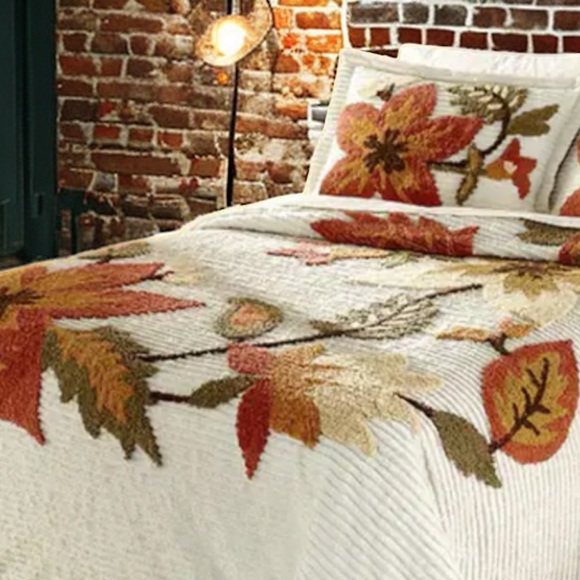Bedding | Queen Chenille Bedspread Autumn Leaves Set Of Pillow Shams ...